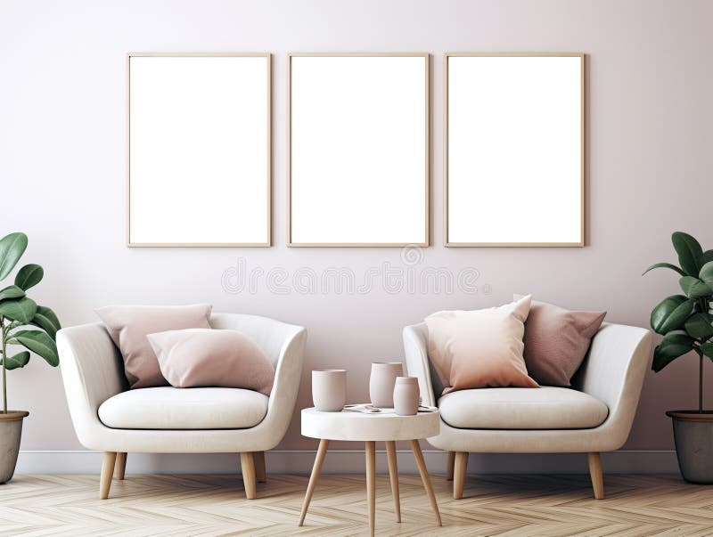 Modern Gallery Wall Poster Frames Mockup Illustration Stock ...