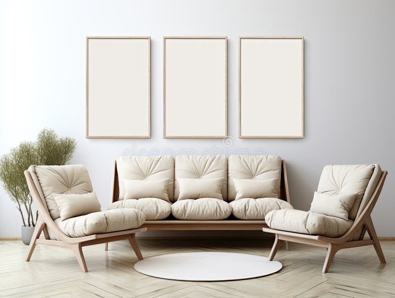 Modern Gallery Wall Poster Frames Mockup Illustration Stock ...