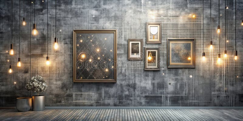 Modern Gallery Wall with Warm Lighting and Planters in a Rustic Setting. Generative AI Stock ...