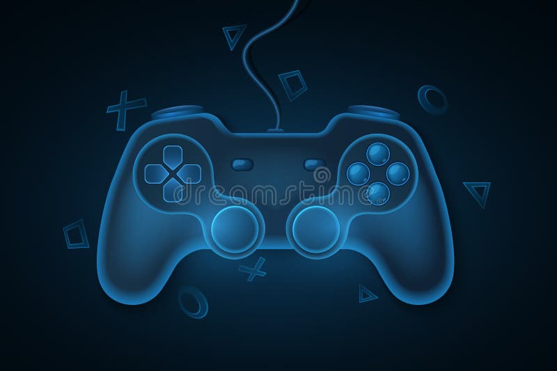 Modern Game Pad with Wire for Video Games. Blue, 3d Joystick for Game ...