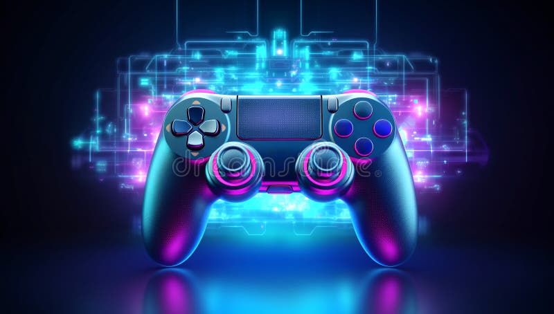 A Modern Gamepad with Neon Lights in Background Stock Illustration ...