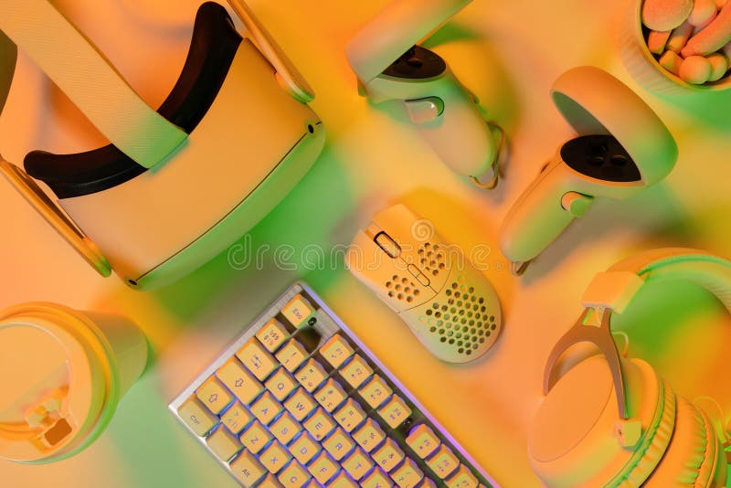 Modern Gaming Accessories and Keyboard on Desk Stock Image - Image of ...