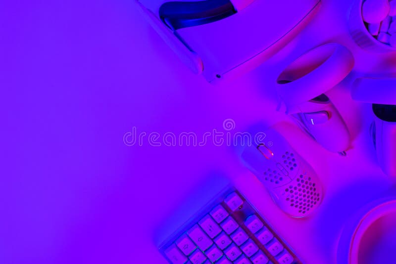 Modern Gaming Accessories on Purple Desk Stock Image - Image of ...