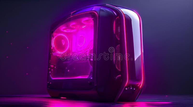 Modern Gaming Computer with Glowing Pink Led Lighting Stock Footage ...