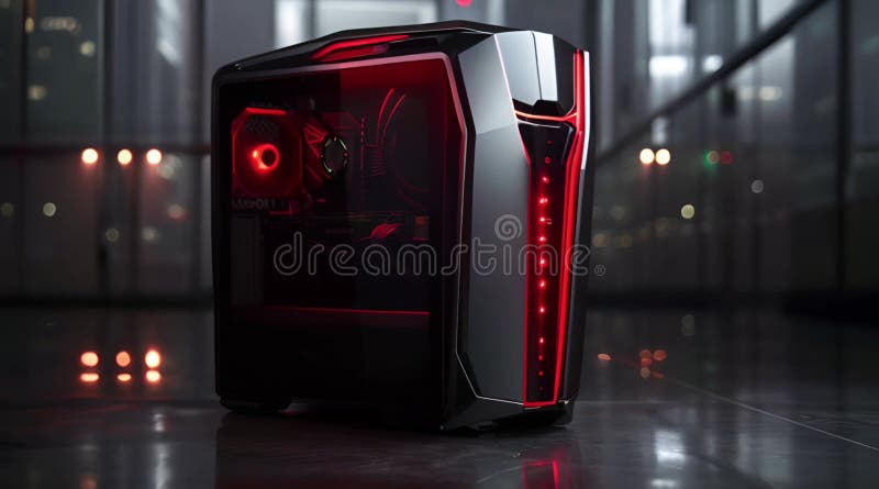 Modern Gaming Computer with Glowing Red Led Lights Inside Building ...