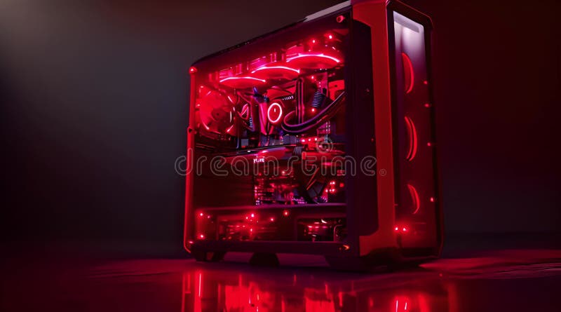Modern Gaming Computer in Room with Orange Led Lighting Stock Footage ...