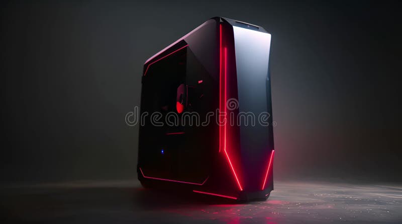 Modern Gaming Computer in Room with Red Led Lighting Generative AI ...