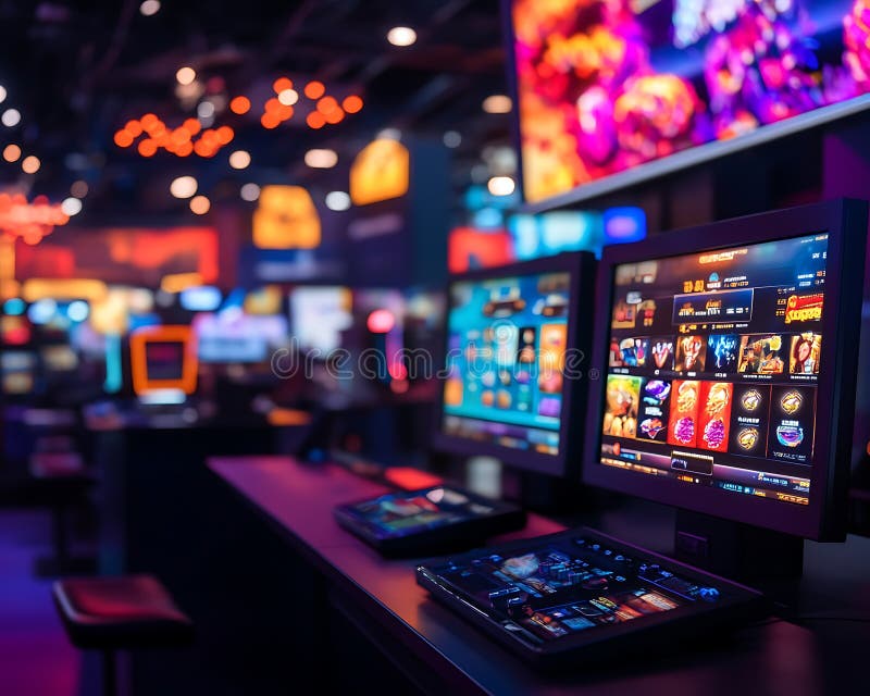 A Modern Gaming Establishment Featuring Various Bright Displays and ...