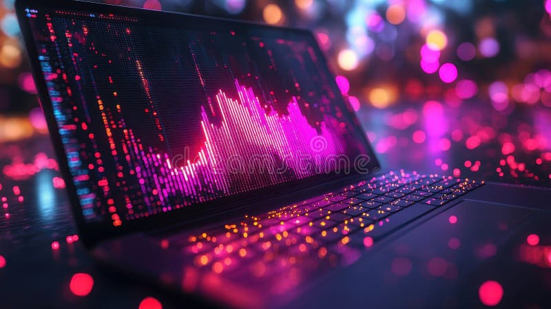 Modern Gaming Laptop Scene with Vibrant Pixel Graphics and Digital ...