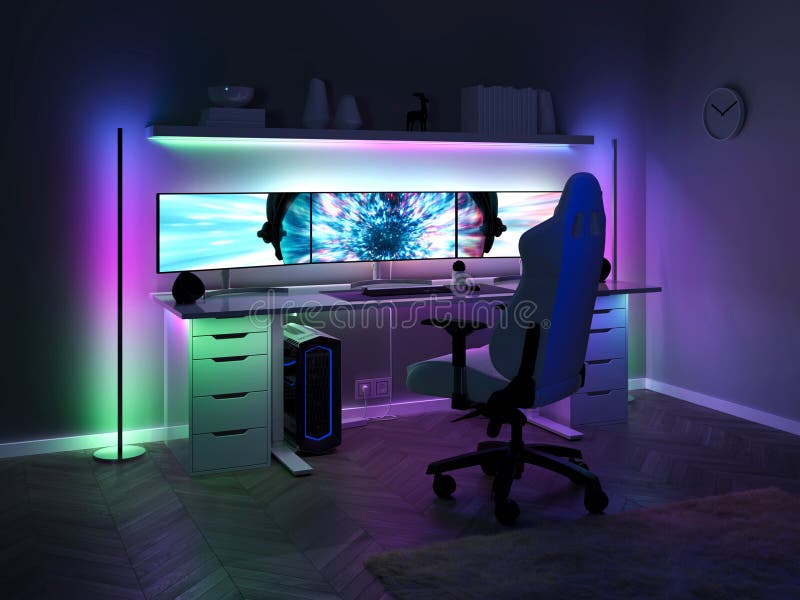 Modern Gaming Room with Gradient LED Lighting. 3D Render Stock ...