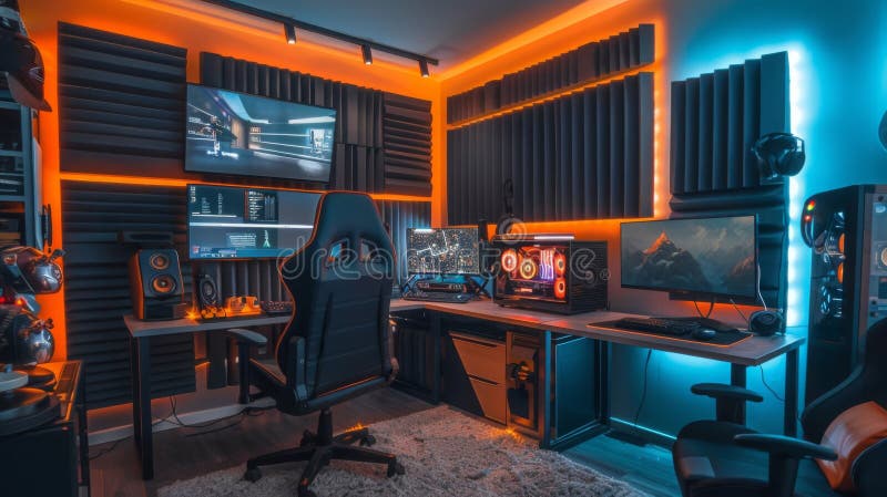 Modern Gaming Setup with Colorful Lighting Stock Photo - Image of ...