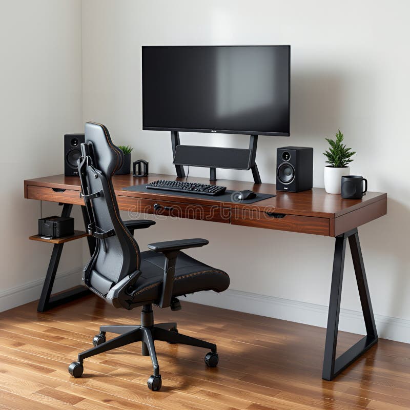Modern Gaming Setup in a Corner Workspace Stock Illustration ...