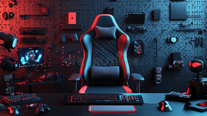 A Modern Gaming Setup Featuring a High-backed Chair, Keyboard, and ...