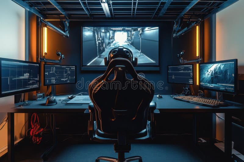 Modern Gaming Setup Multiple Screens Ergonomic Chair Sleek Workspace ...