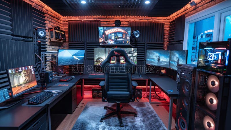 Modern Gaming Setup with Soundproofing Stock Image - Image of panels ...