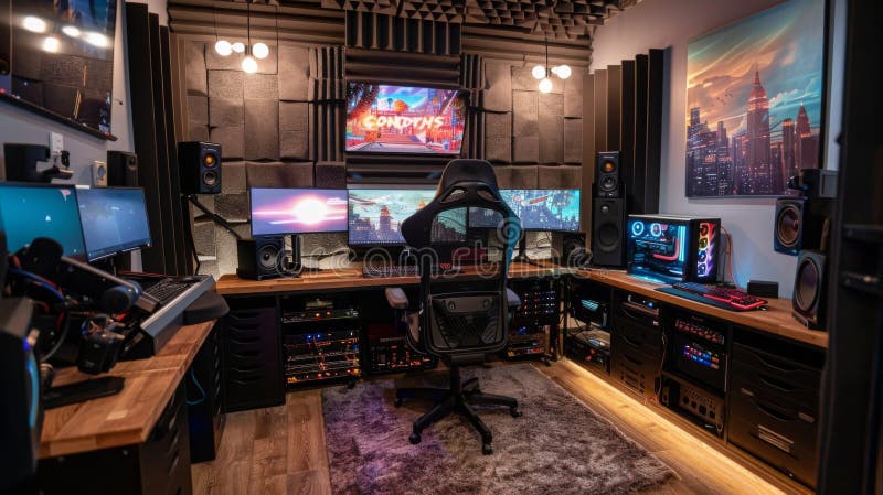 Modern Gaming Setup with Soundproofing Stock Photo - Image of computer ...
