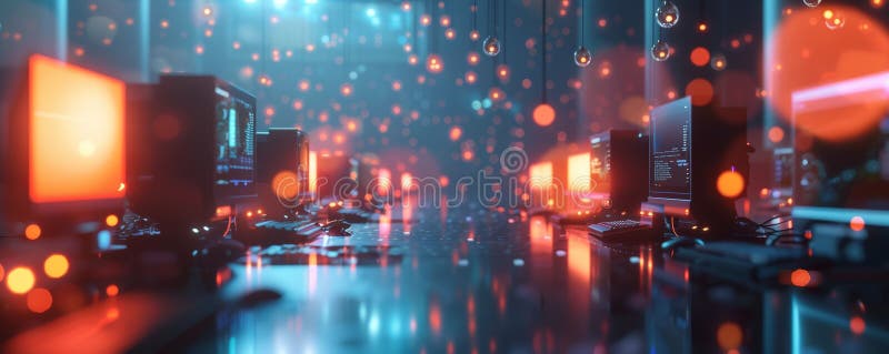 Modern Gaming and Technology Workspace with Neon Lights and Multiple ...