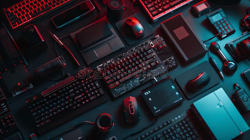 Sleek Gaming Set-up with Backlit Keyboard and High-end Computer Gear on ...