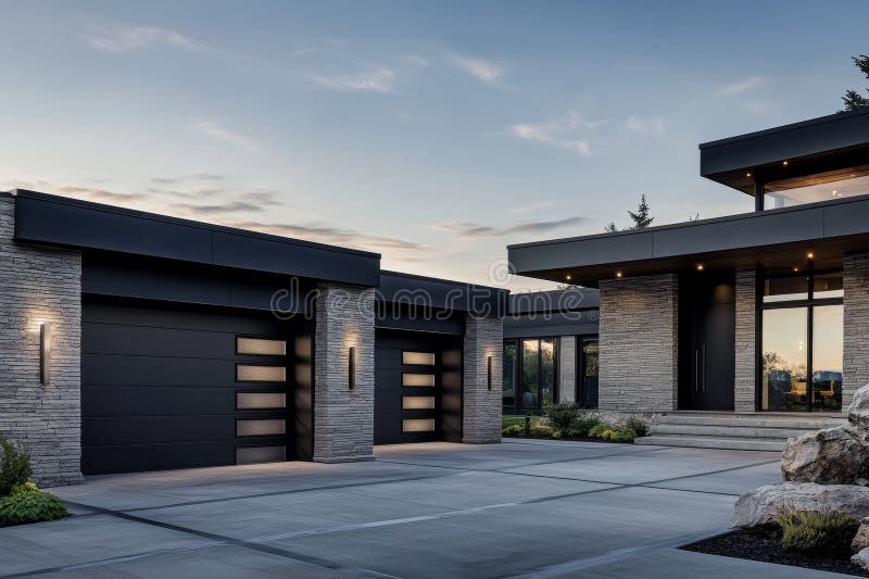 Modern Garage Door of Big Concrete House Stock Illustration ...