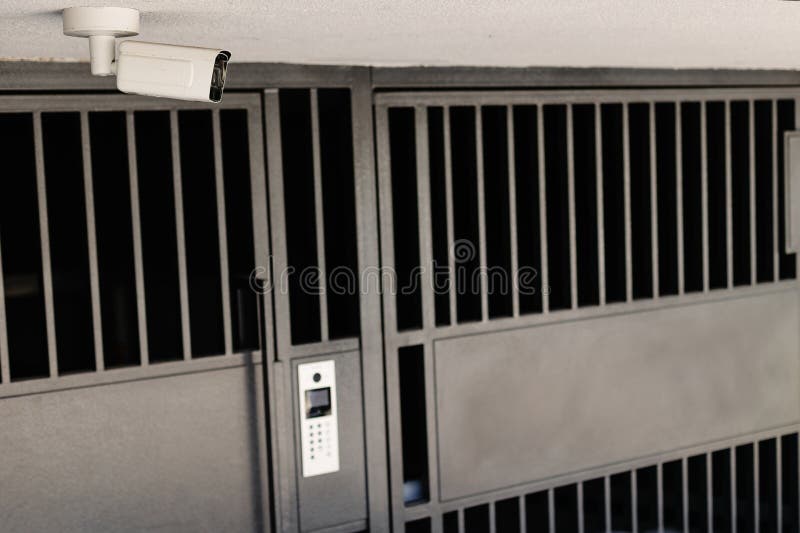 Modern Garage Entry: Surveillance and Gate at Multistory Building Stock ...