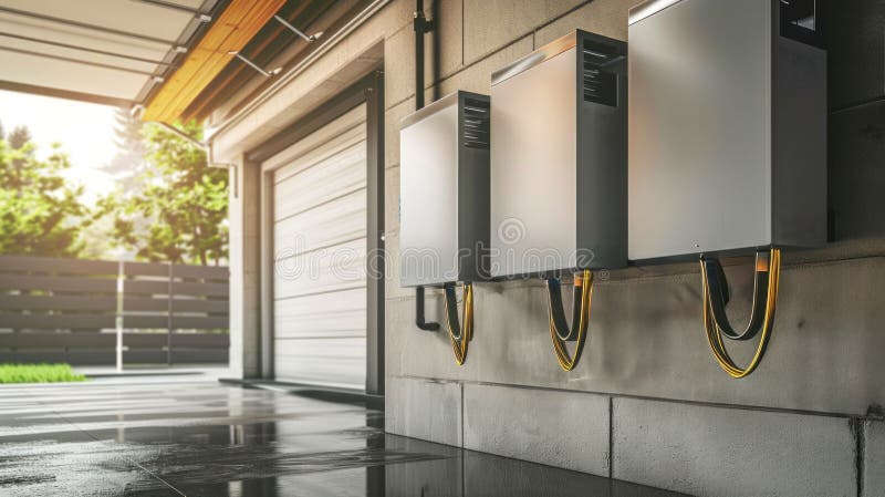 Modern Garage with Solar Battery Storage System. Generative Ai Stock ...