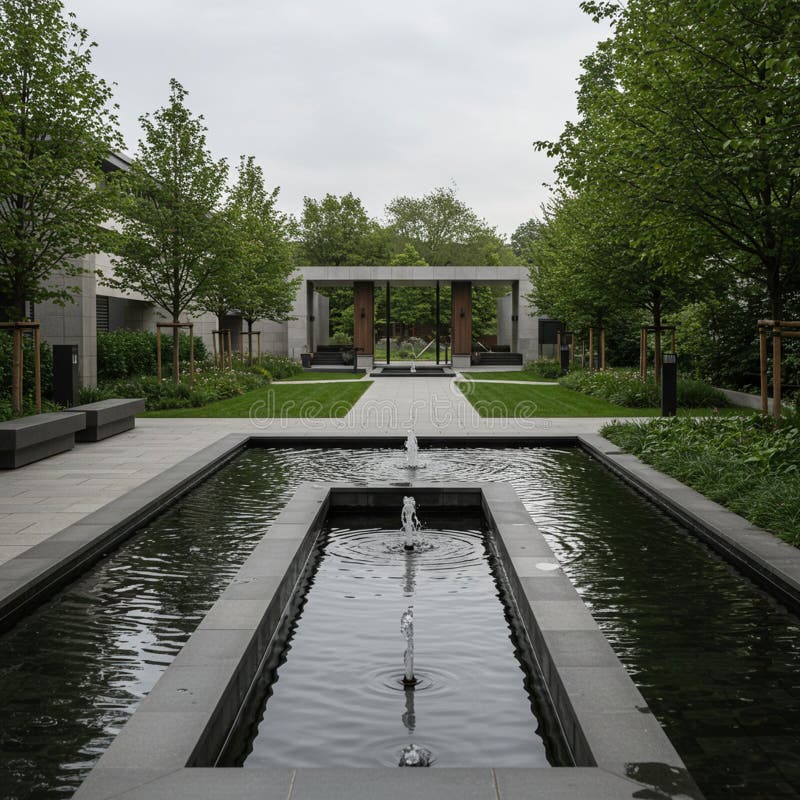 Modern Garden Design Featuring a Long, Rectangular Reflecting Pool with ...