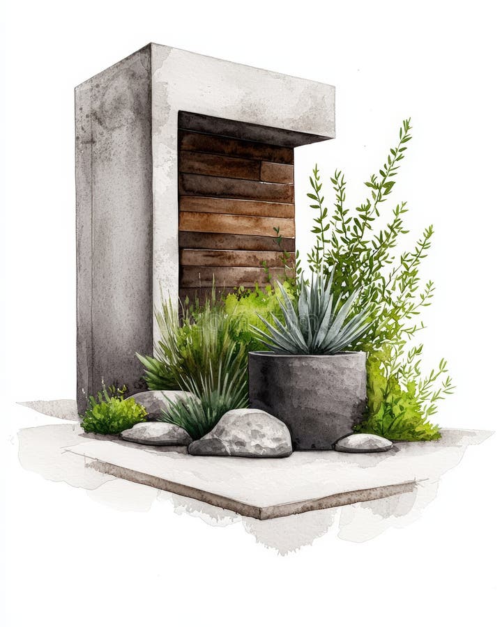 A Modern Garden Design Featuring Sleek Concrete and Natural Elements ...
