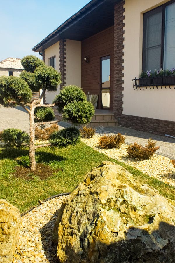 Modern Garden Design with Large Stones. Stock Photo - Image of ...