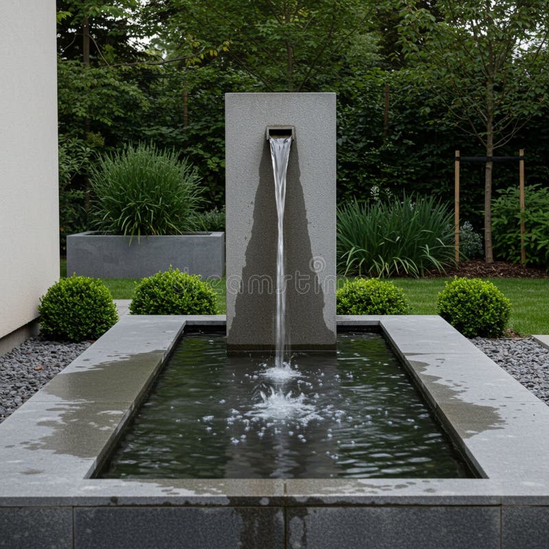 Modern Garden Fountain Featuring a Sleek, Rectangular Stone Column with ...