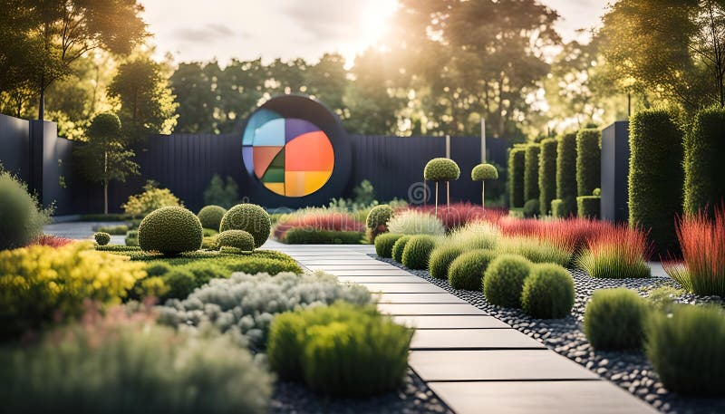 A Modern Garden with Geometric Designs Stock Image - Image of lifestyle ...