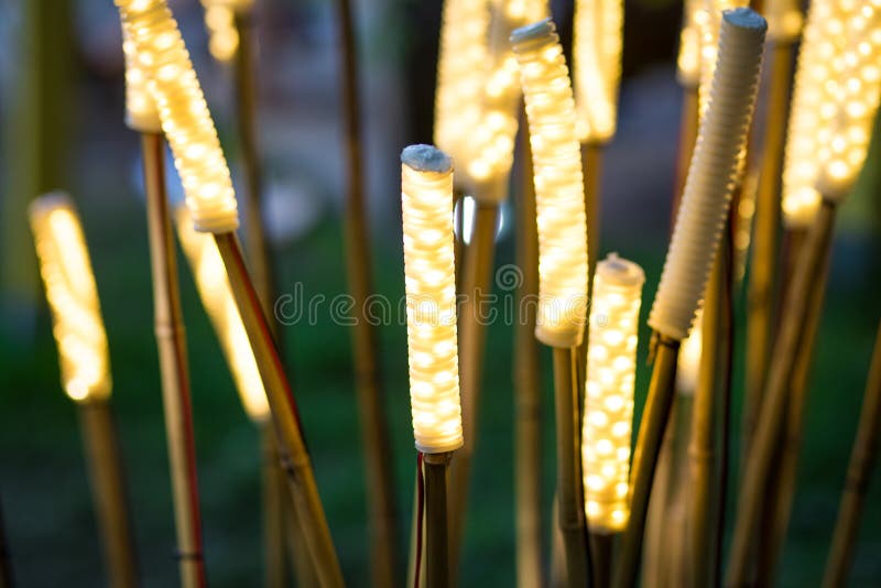 Modern Garden Lights Bamboo Sticks Stock Photo - Image of architecture ...
