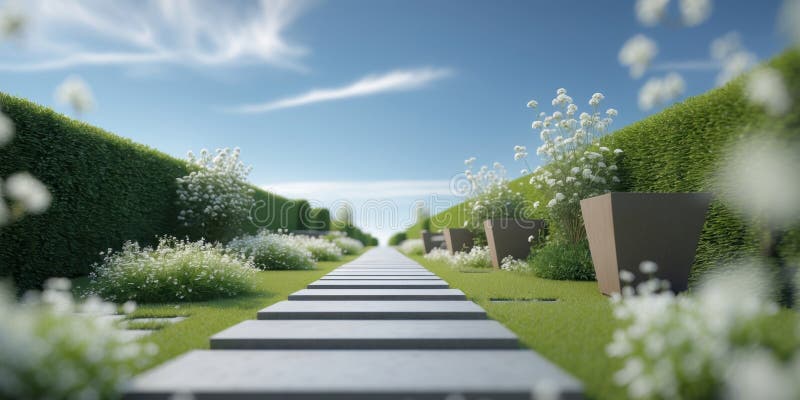 Modern Garden Path with Stepping Stones and Landscaping Stock Image ...
