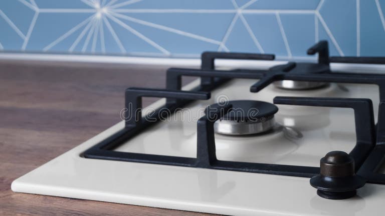 Modern Gas Cooktop in Kitchen, Closeup. Space for Text Stock Image ...