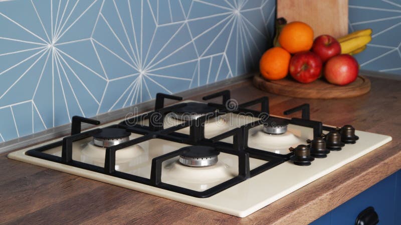 Modern Gas Cooktop in Kitchen. Cooking Appliance Stock Image - Image of ...