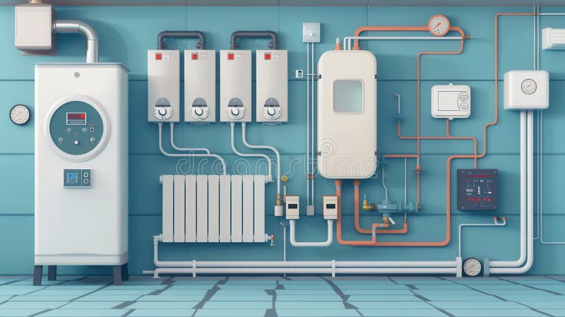 Modern Gas and Electric Heating System Setup in Basement Featuring ...