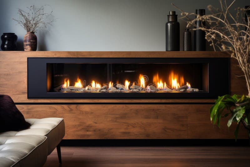 Modern Gas Fireplace in Home Stock Illustration - Illustration of ...