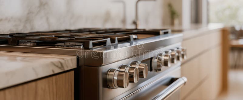 The Modern Gas Stove in a Stylish Contemporary Kitchen Setting..AI ...