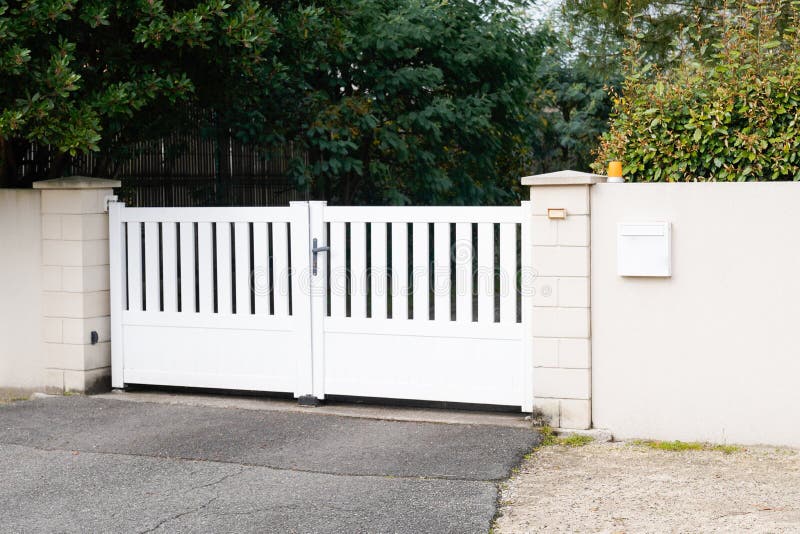 Modern Gate in White Aluminum with Blades of Suburbs House Stock Image ...