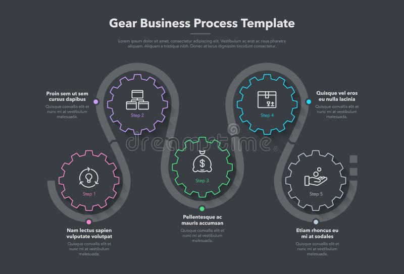 Modern Process Flow Diagram Layout Template - Dark Version Stock Vector ...