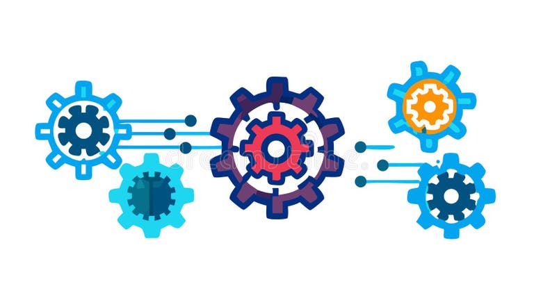 Modern Gears with Lines, Digital Network, Technology, Vector Design ...