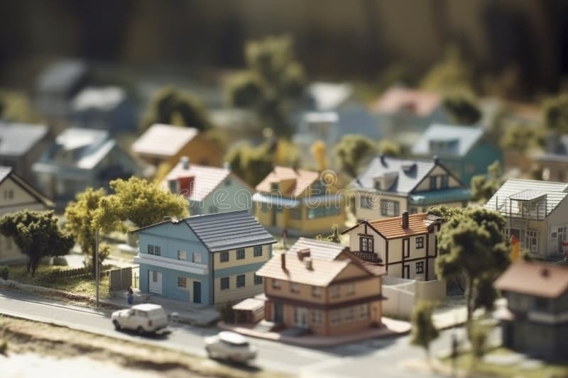 Modern Generic Suburb Style Model Buildings with Tilt Shift Effect ...