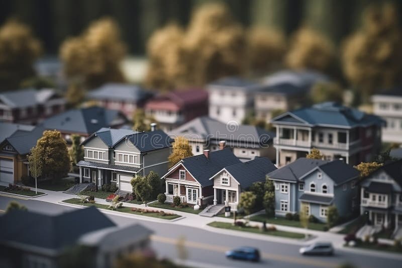 Modern Generic Suburb Style Model Buildings with Tilt Shift Effect ...