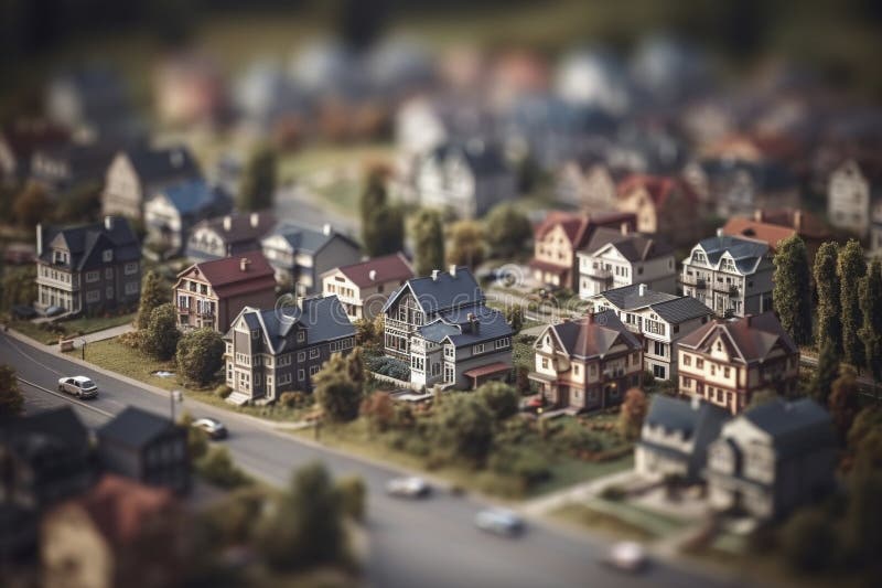 Modern Generic Suburb Style Model Buildings with Tilt Shift Effect ...