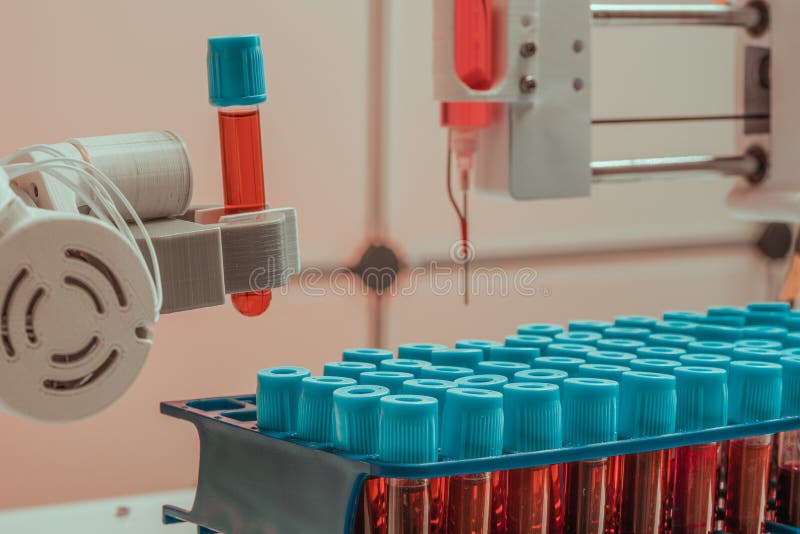 Modern Genetic Laboratory PCR Processor and Robot with Test Tube in ...