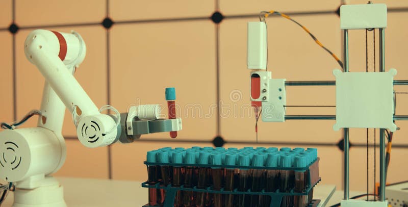Modern Genetic Laboratory PCR Processor and Robot with Test Tube in ...
