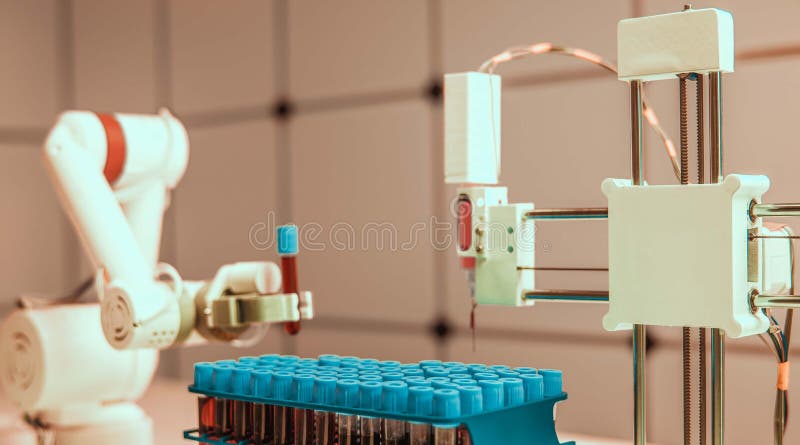 Modern Genetic Laboratory PCR Processor and Robot with Test Tube in ...