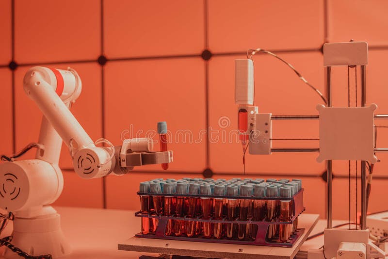 Modern Genetic Laboratory PCR Processor and Robot with Test Tube in ...