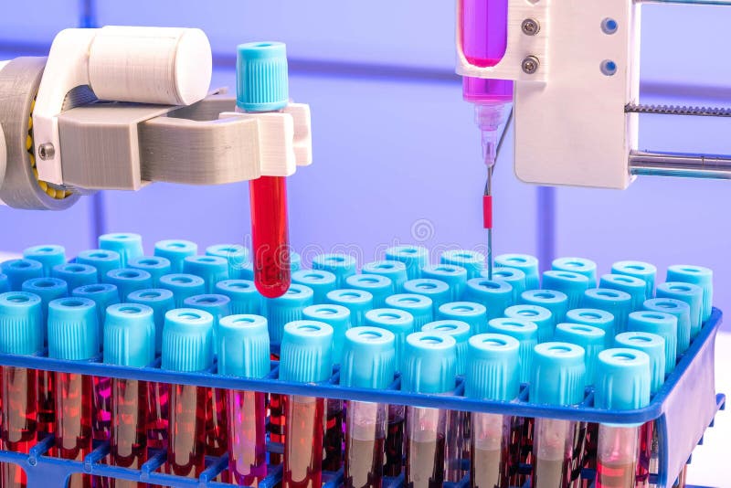 Modern Genetic Laboratory PCR Processor and Robot with Test Tube in ...