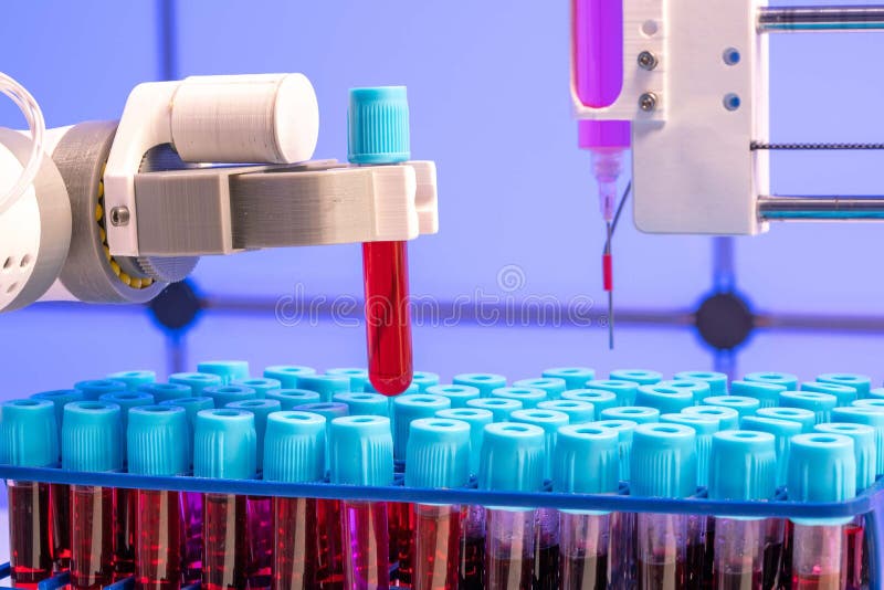 Modern Genetic Laboratory PCR Processor and Robot with Test Tube in ...