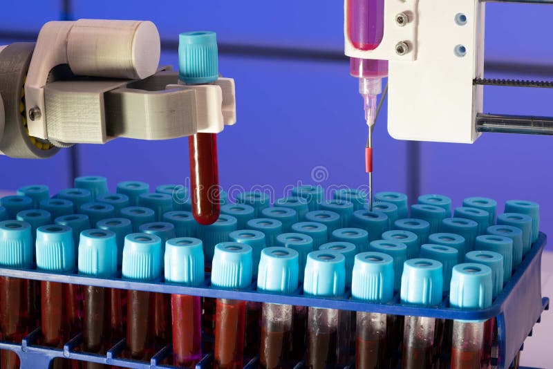 Modern Genetic Laboratory PCR Processor and Robot with Test Tube in ...